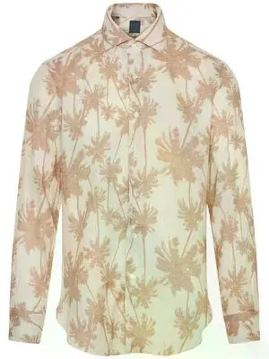 BARBA NAPOLI Palm-tree Print Linen Shirt - Neutrals