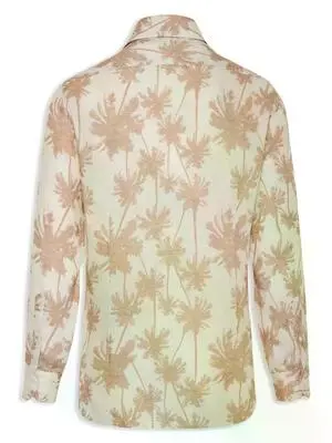 BARBA NAPOLI Palm-tree Print Linen Shirt - Neutrals