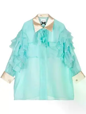 EDWARD ACHOUR PARIS Ruffled Silk Shirt - Blue