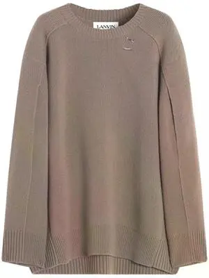 LANVIN Oversize Wool-cashmere Jumper With Logo Plaque - Brown