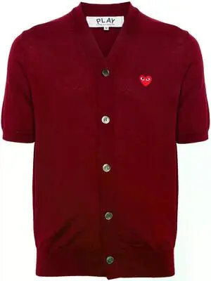 Play Comme Des Garcon V-neck Wool Cardigan - Red