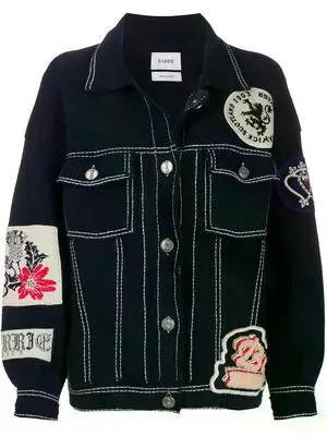 BARRIE Patched Knitted Jacket - Blue