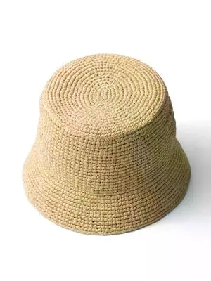 Prada Braided Raffia Logo Bucket Hat