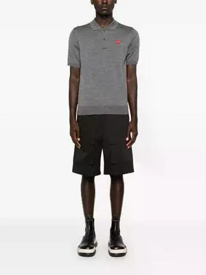 Play Comme Des Garcon Heart-patch Wool Polo Shirt - Grey
