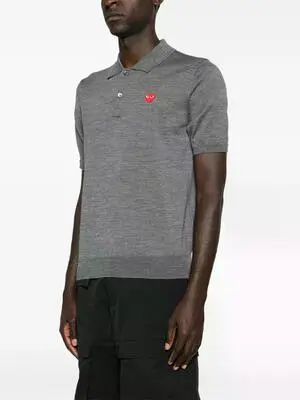 Play Comme Des Garcon Heart-patch Wool Polo Shirt - Grey