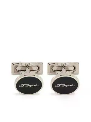 S.t. Dupont Engraved-logo Oval Cufflinks - Silver