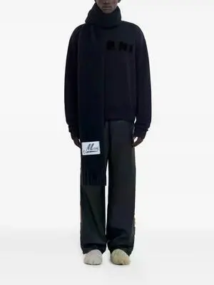 Marni Brushed Alpaca-blend Scarf With Fringes - Black