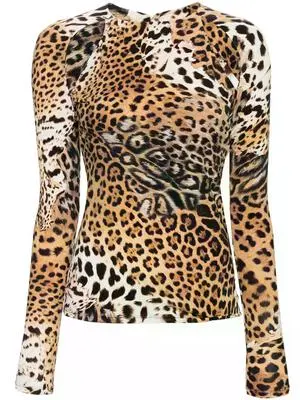 Roberto Cavalli Jaguar Skin-print Cut-out Blouse