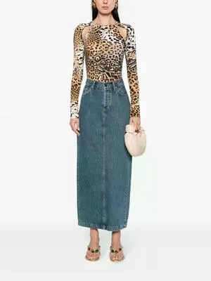Roberto Cavalli Jaguar Skin-print Cut-out Blouse