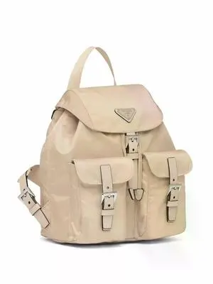 Prada Small Logo Plaque Backpack - Neutrals