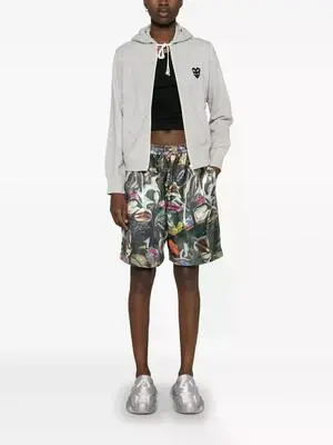 Play Comme Des Garcon Mélange-effect Cotton Hoodie - Grey