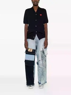 Play Comme Des Garcon Short Sleeve Play Heart Cardigan - Blue