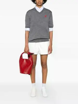 Play Comme Des Garcon V-neck Short Sleeve Wool Jumper With Heart Patch - Grey