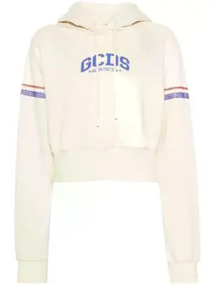 Gcds Crystal-embellished Cropped Hoodie - Neutrals