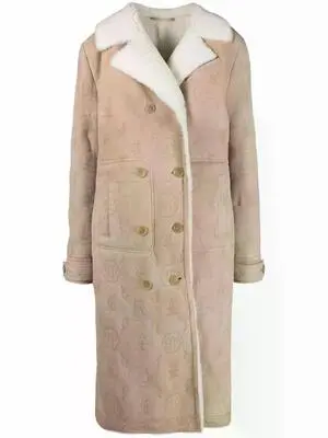 Philipp Plein Monogram-embossed Long Shearling Coat