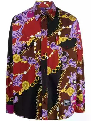 Versace Chain Couture-print Cotton Shirt - Brown
