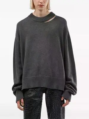 Camper Knitted Crew Neck Sweater With Cut-out Detail - Grey