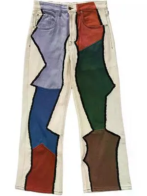 GLASS CYPRESS Patchwork Semi-flare Jeans - Neutrals