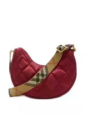 Burberry Quilted Nylon Horseshoe Crossbody Bag With Check Strap - Red