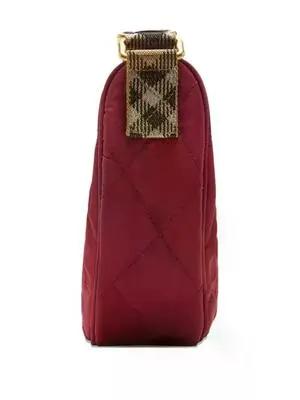 Burberry Quilted Nylon Horseshoe Crossbody Bag With Check Strap - Red
