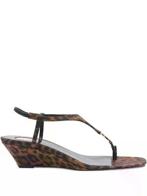 Saint Laurent Cassandra Leopard Print Wedge Sandals - Brown
