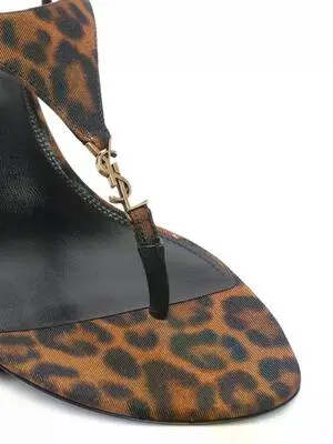 Saint Laurent Cassandra Leopard Print Wedge Sandals - Brown