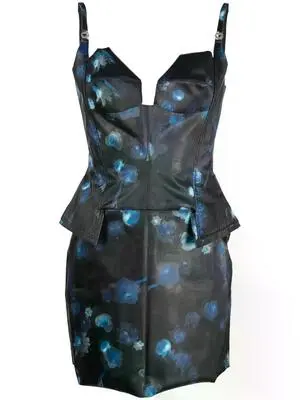 Coperni Holographic Floral-print Minidress - Black