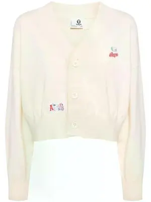 A BATHING APE Logo-appliqué V-neck Cardigan - Neutrals