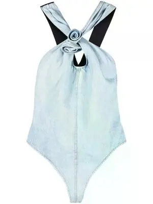 Coperni Floral-appliqué Denim Bodysuit - Blue