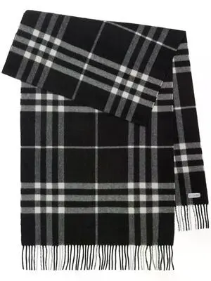 Burberry Check-print Fringed Cashmere Scarf - Black