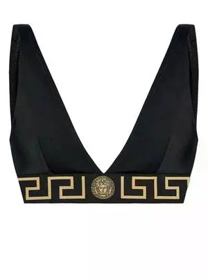 Versace Triangle Bikini Top With Greca Border And Medusa Motif - Black