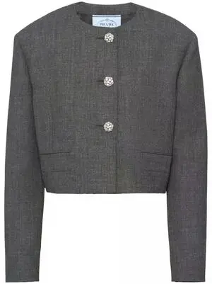 Prada Crystal-embellished Cropped Jacket - Grey