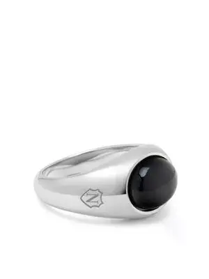 NIALAYA JEWELRY Onyx Engraved Signet Ring - Silver