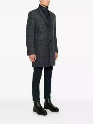 FAY Tartan-check Double Coat - Blue