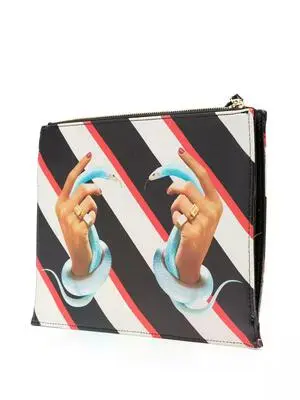 SELETTI Striped Graphic-print Clutch Bag - Black