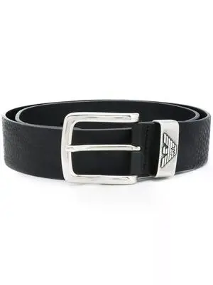 Emporio Armani Logo Plaque Leather Belt - Black