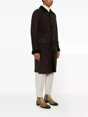 SALVATORE SANTORO Suede Coat With Faux-fur Collar And Trim