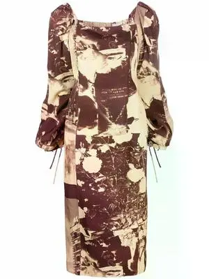 REJINA PYO Scene-print Square-neck Dress - Neutrals