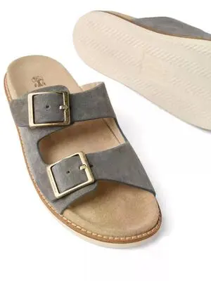 Brunello Cucinelli Suede Slides With Adjustable Buckles - Grey