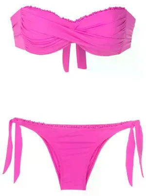 AMIR SLAMA Beaded-trim Bandeau Bikini - Pink