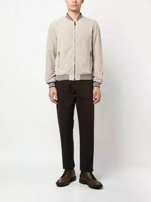 MOORER Leather Zip-up Bomber Jacket