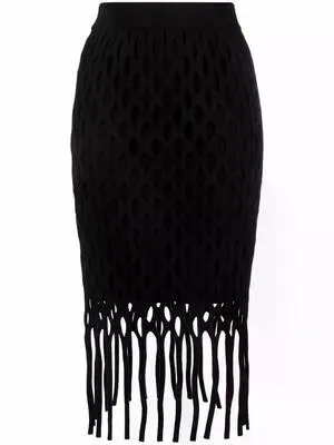 Pinko Macramé Fringed Skirt - Black
