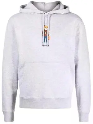 Maison Kitsuné Fox-print Mélange-jersey Hoodie - Grey