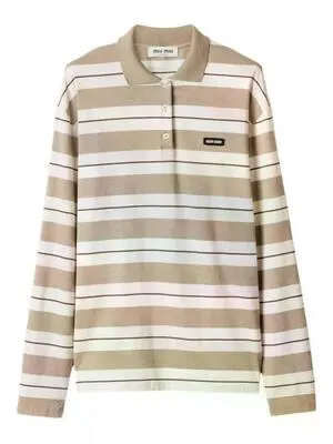 Miu Miu Striped Cotton Jersey Polo Shirt