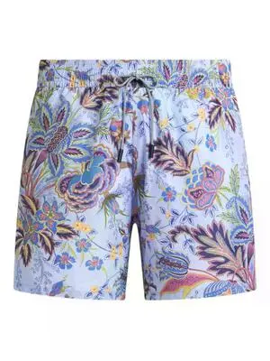 Etro Floral-print Swim Shorts - Blue