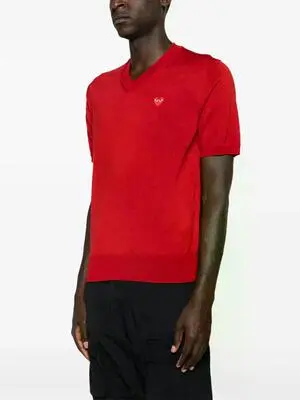 Play Comme Des Garcon Heart Patch Wool Jumper - Red
