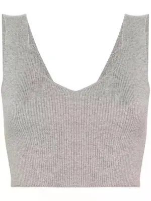 TWINSET Ribbed Knit Crop Top - Grey