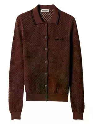 Miu Miu Cotton Cardigan With Lacy Texture - Brown