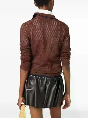 Miu Miu Cotton Cardigan With Lacy Texture - Brown