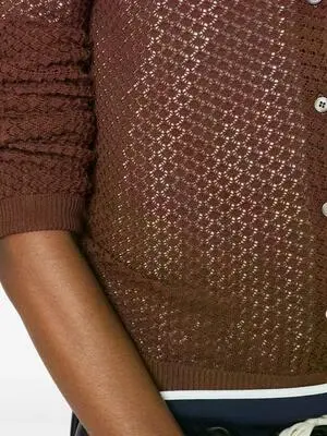 Miu Miu Cotton Cardigan With Lacy Texture - Brown